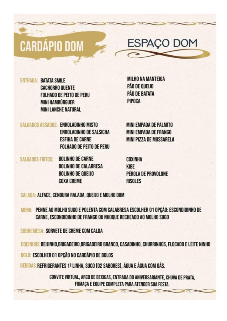 Cardápios - espacodom.com.br